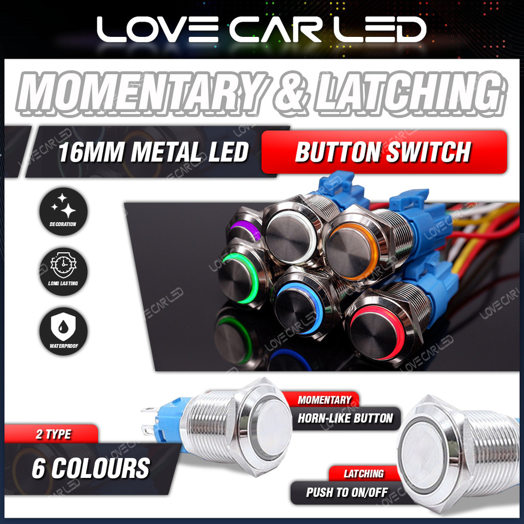 1Pcs Chrome LED Switch Button 16MM On Off One Touch WaterProof Socket ...
