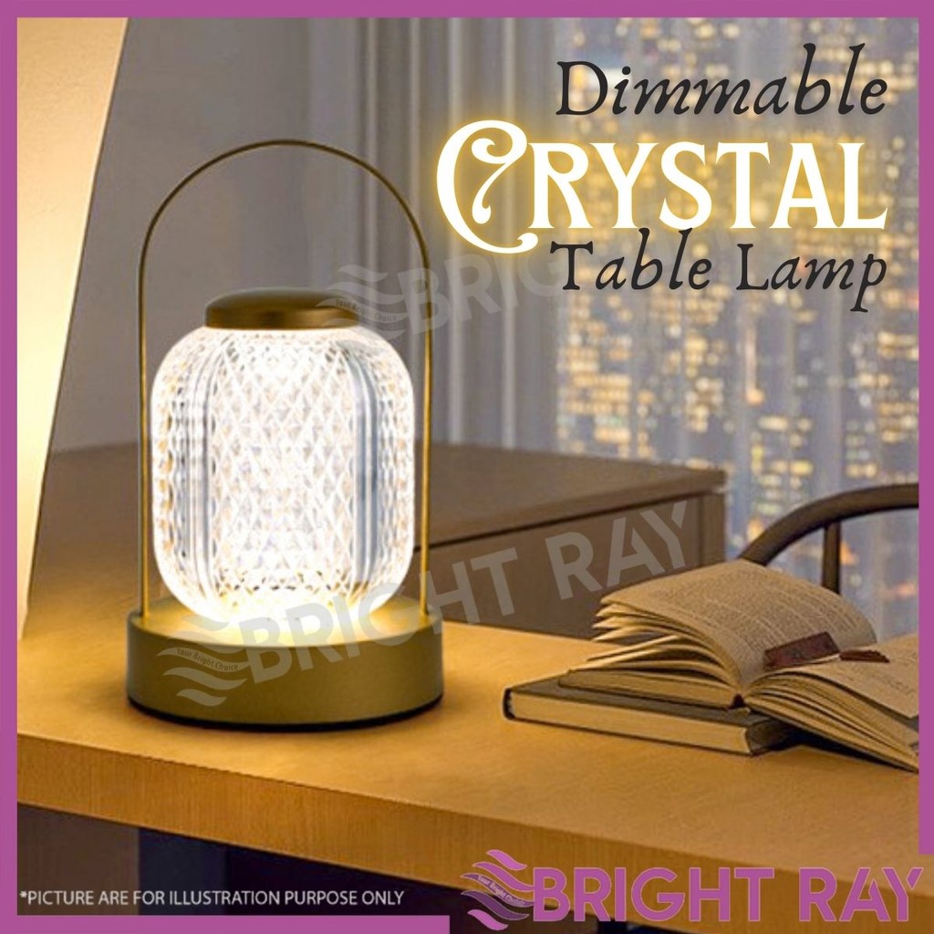 CRYSTAL Modern Table Lamp With Handle Dimmable Touch Lamp with 3 Colors ...