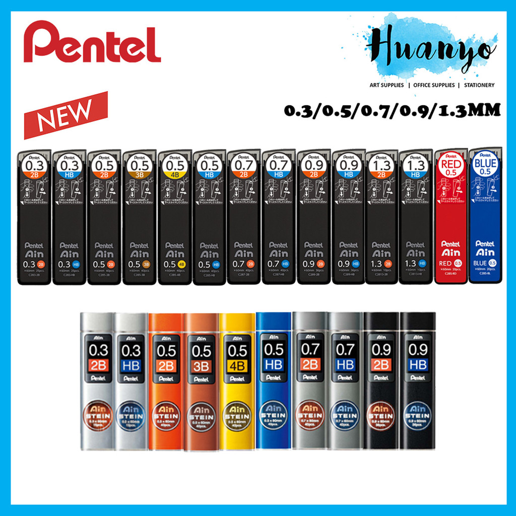 Pentel Ain Stein Mechanical Pencil Lead 0.3/0.5/0.7/0.9mm/1.3mm x 60MM ...