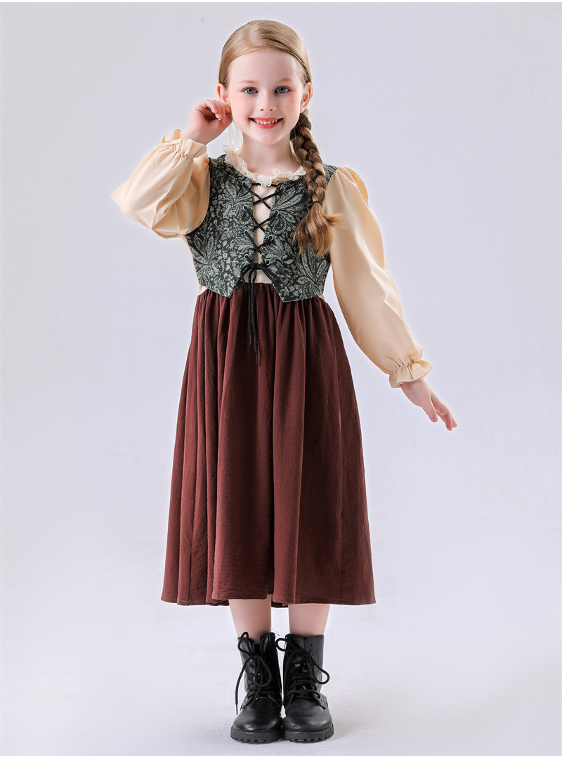 Kid Lace Neck Maid Dresses Halloween Cosplay Costumes Children's Retro ...