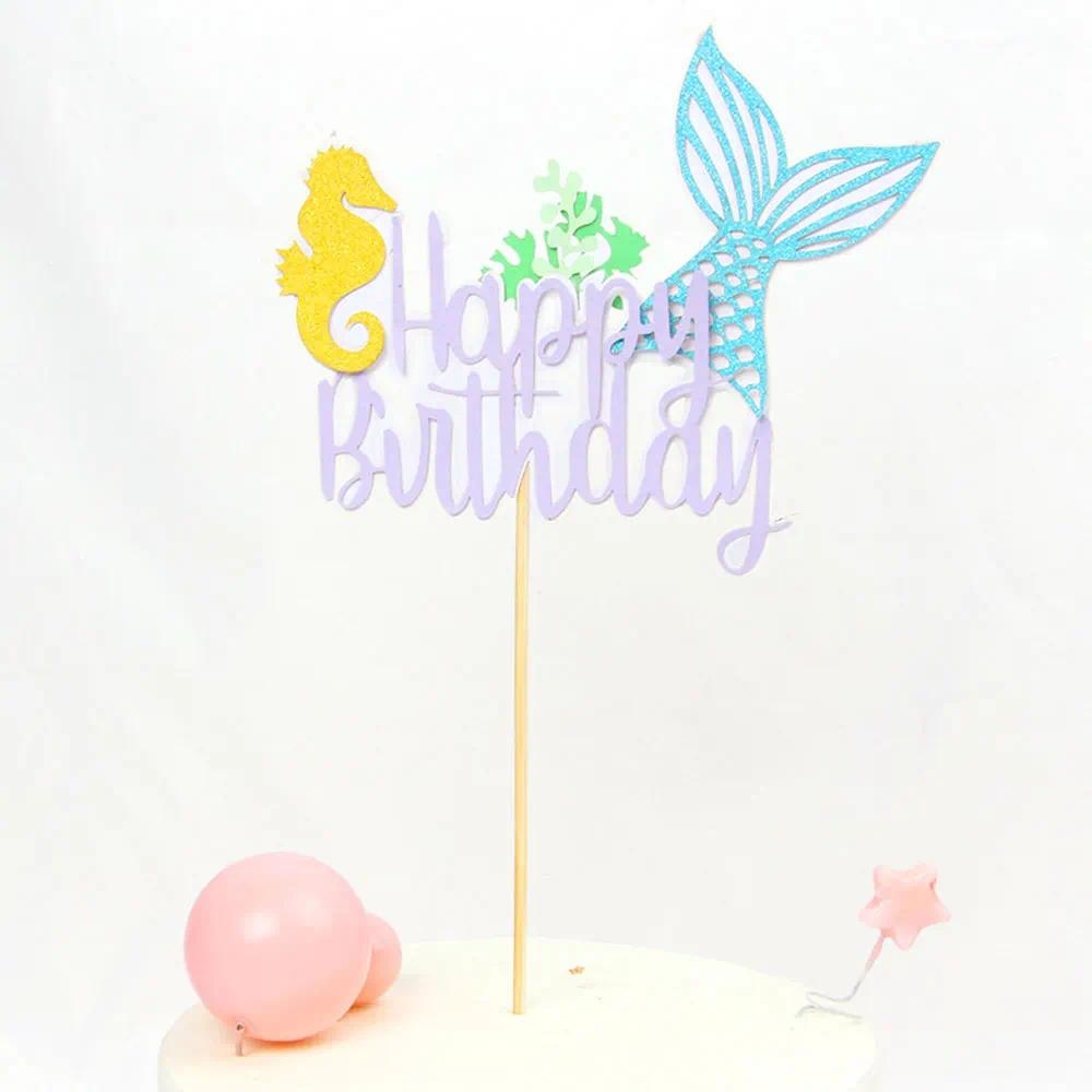 19Pcs Mermaid Cake Toppers Blue Pink Purple Shell Memaid Tail Cupcake ...