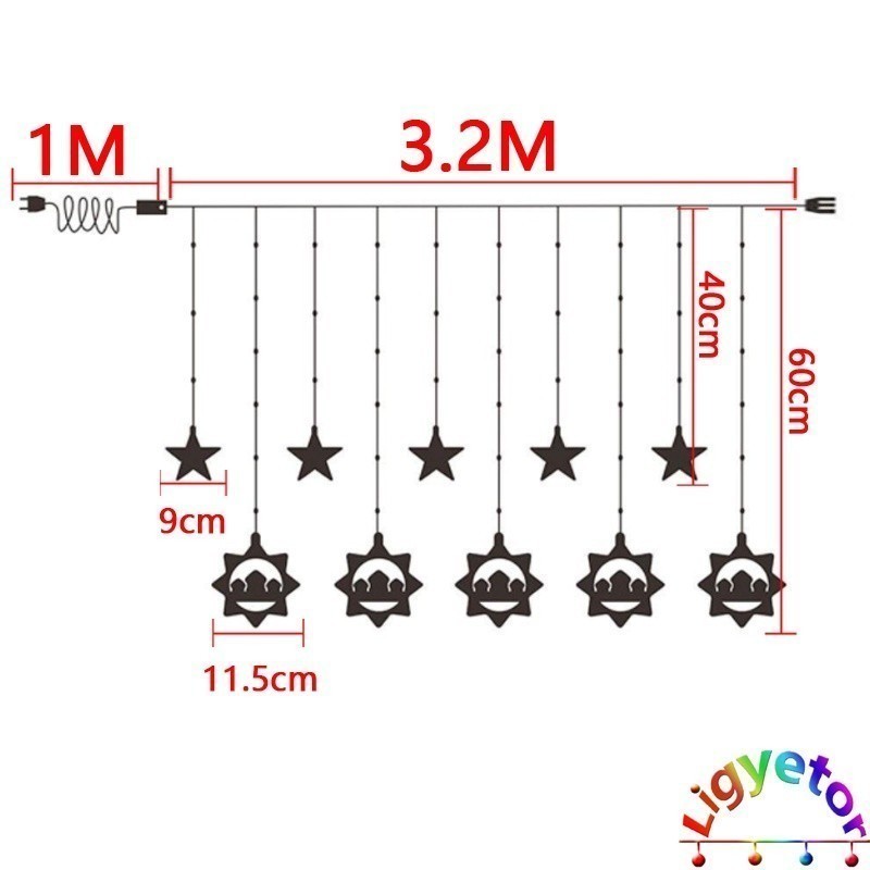 Ligyetor Malay Islamic LED Lights Sun Moon Curtain String Lights Castle ...