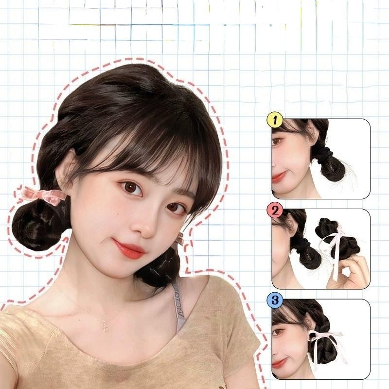 Vogue Cute Girl Meatball Head Wig Bow knot Hair Wigs Age Reducing Duck ...