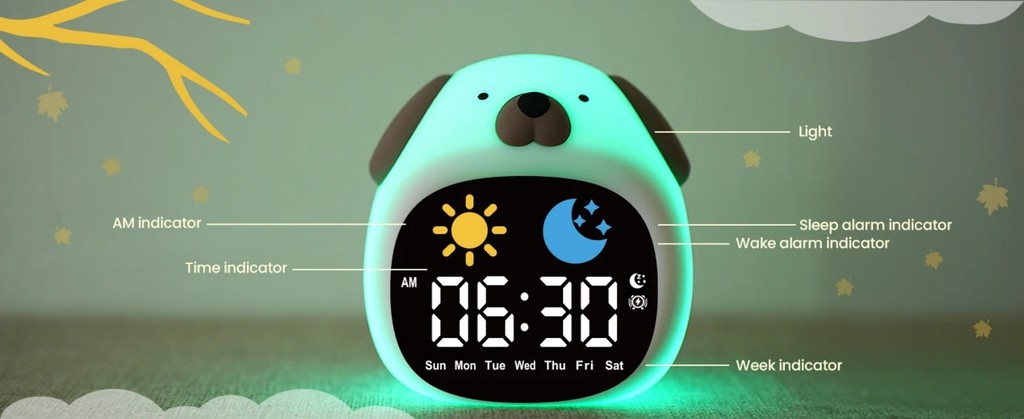 Alarm Clock for Kids Puppy-Shape Toddler Sleep Training Clock Cute ...
