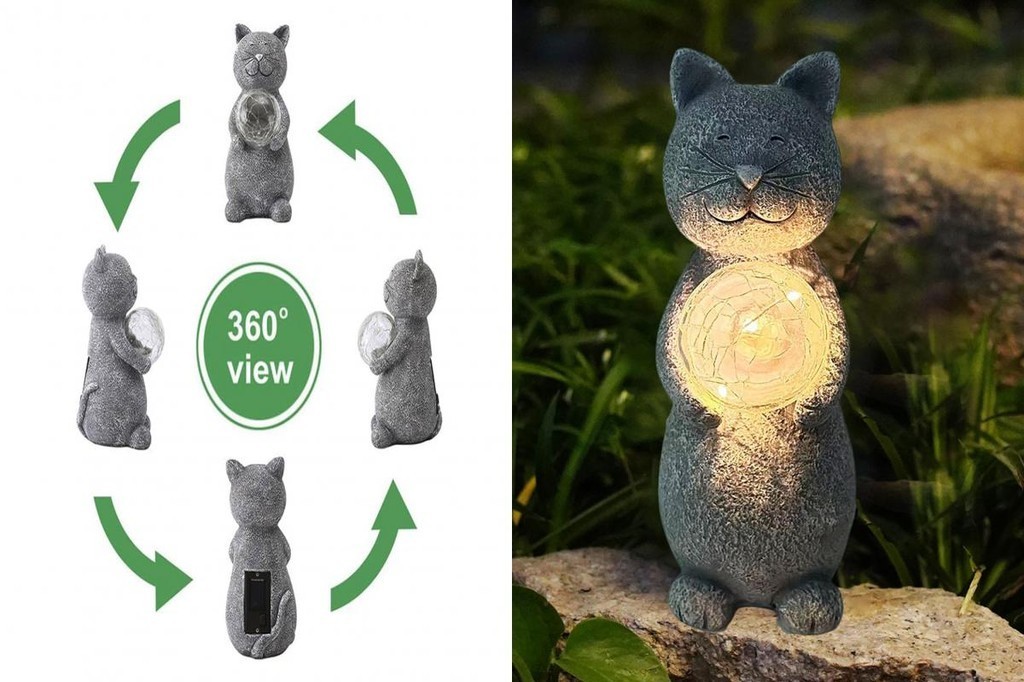 sudeyte Garden Cat Ornament Solar Sitting Cat Decor Adorable Solar Cat ...