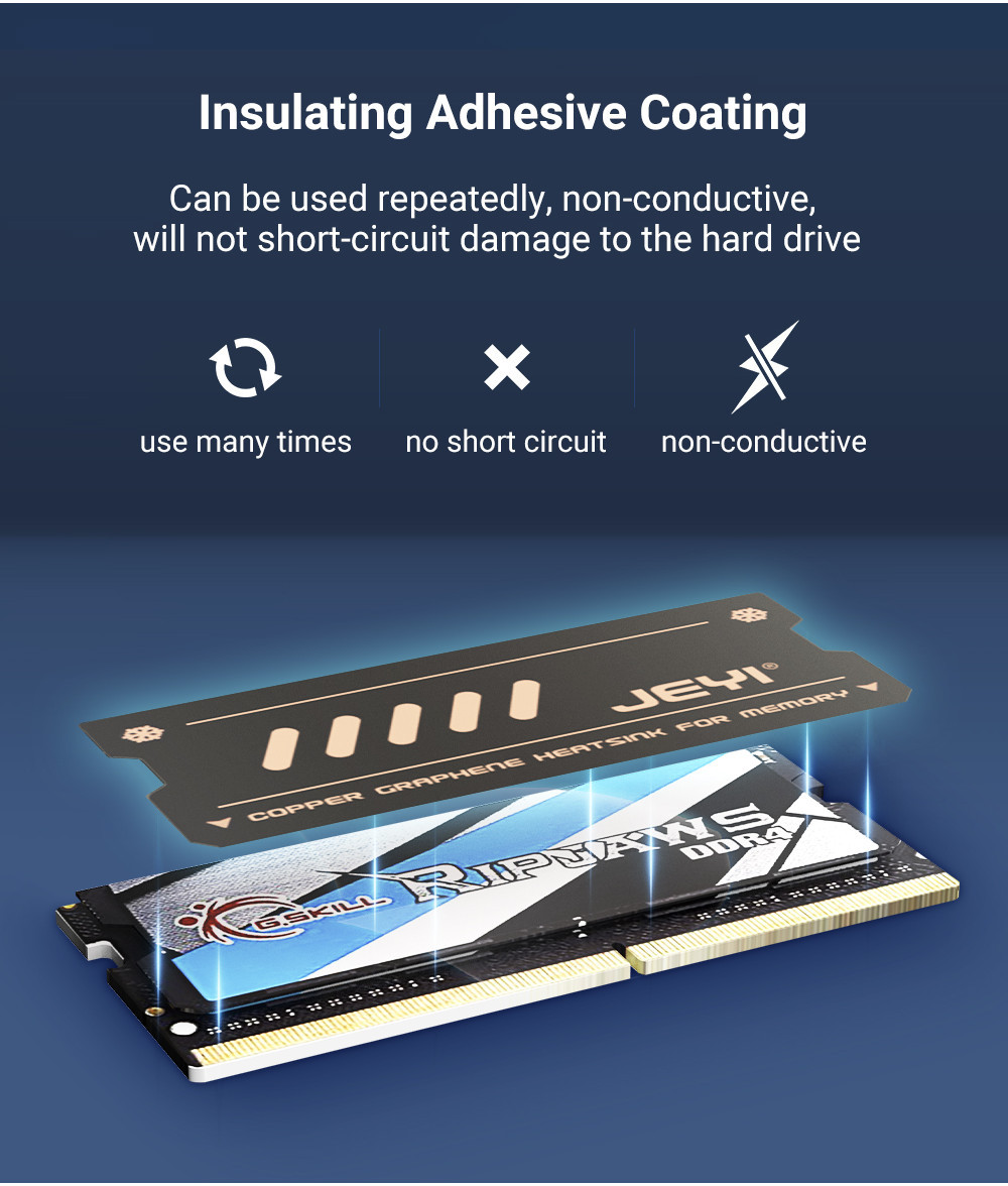 JEYI Graphene Laptop RAM Heatsink, Dual-Layer Graphene and Copper Foil Design Cooler Memory ...