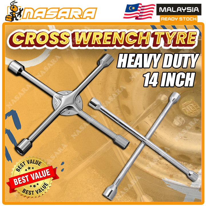 Nasara Heavy Duty Cross Wrench Car Truck Lug Wrench Tyre Opener For ...