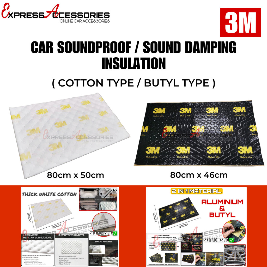 3M WHITE COTTON CAR SOUND PROOF MAT 80CM x 50CM SOUNDPROOF SPONGE/HEAT ...