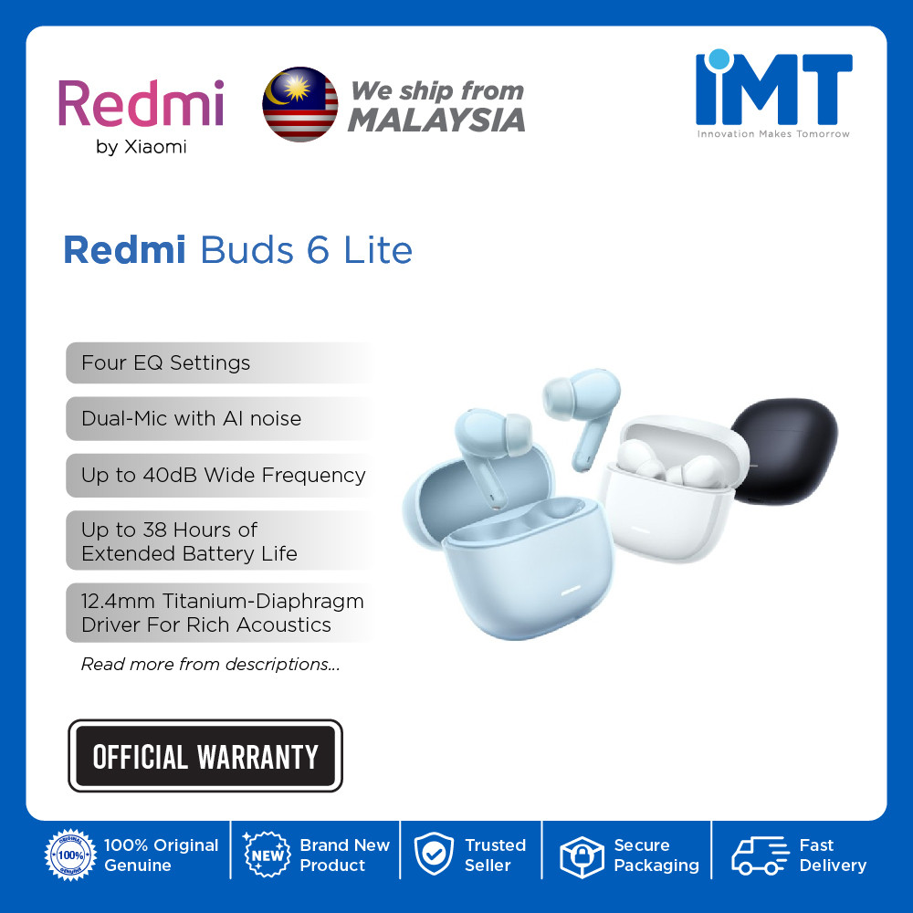 Xiaomi Redmi Buds 6 Lite Earbuds | 38 hours extended battery life ...