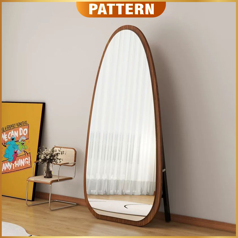 PATTERN Full Length Wood Frame Egg Shape Mirror Stand Mirror Cermin ...