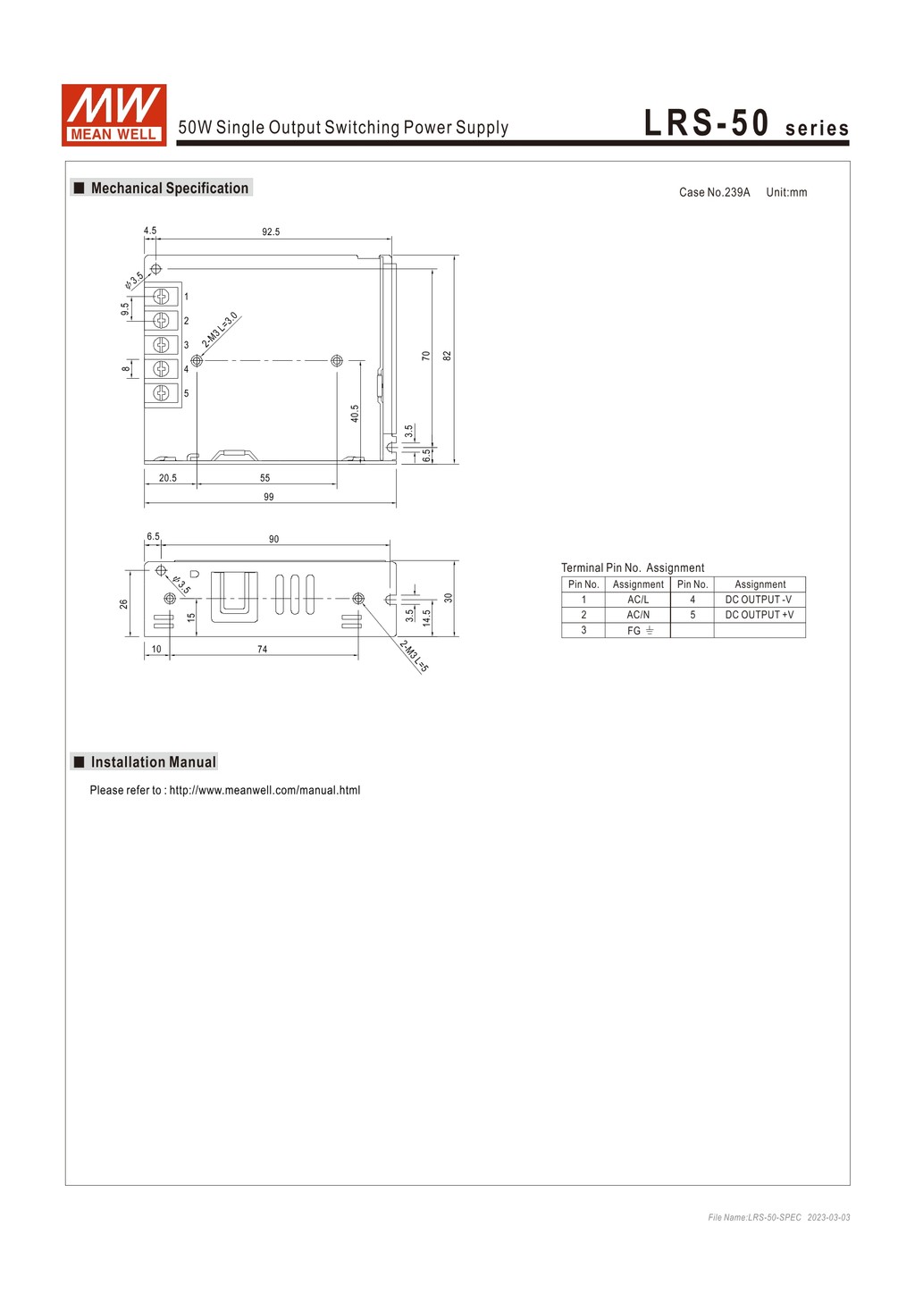 MEAN WELL LRS-50 LRS-50-3.3 LRS-50-5 LRS-50-12 LRS-50-15 LRS-50-24 LRS ...