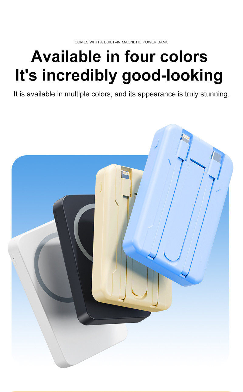 3C Certification Magnetic suction power bank with stand and cable ...