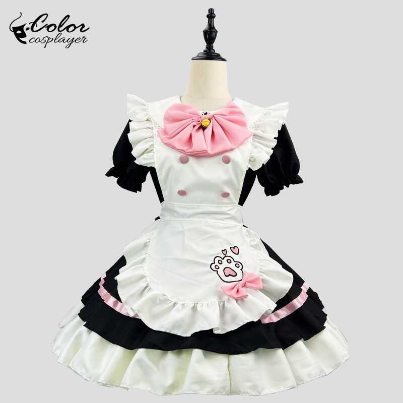 Color Cosplayer Cat Maid Dress Pink Bow Lolita Dress Halloween Party ...