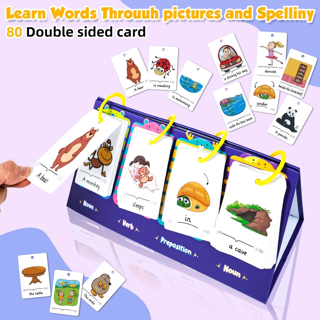 Montessori English Flash Card Set with Stand: Toddler Preschool Noun ...