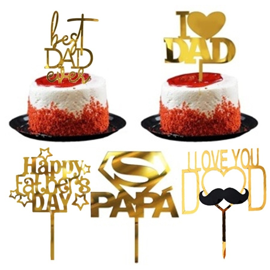 5Pcs Happy Father's Day Acrylic Cake Toppers Super Dad Father's Day ...