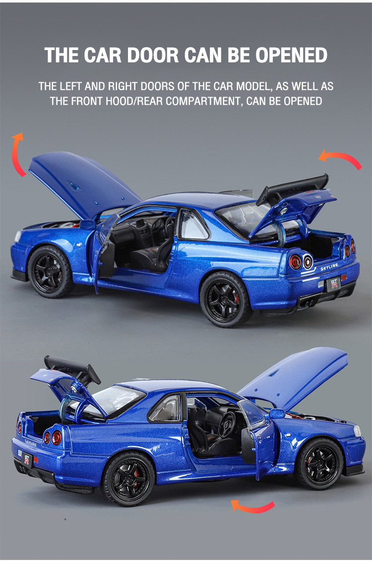 KLT 1:32 NISSAN GTR R34 Metal Alloy Toys Car Model Diecast Vehicle For ...