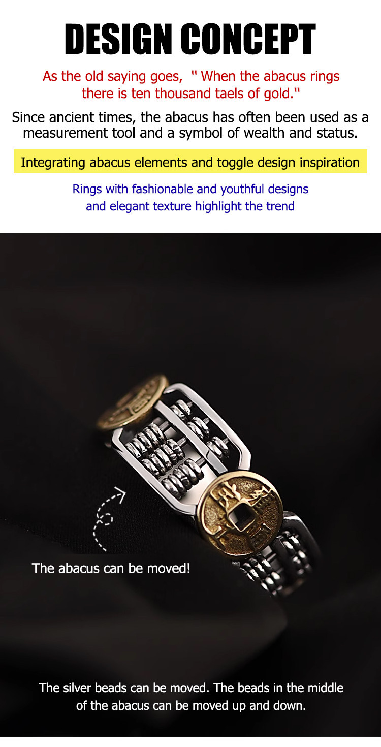 ⚡MY HOT⚡【Wealth from all directions】Copper coin abacus ring 【四方来财 ...