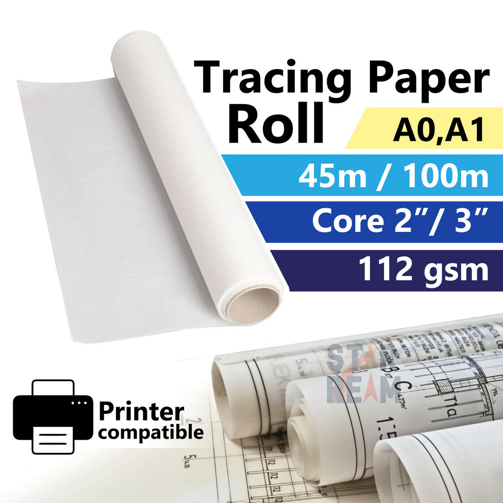 [READY STOCK KL] A1/ A0 size 112 gsm 45m/100m Tracing Paper Roll ...