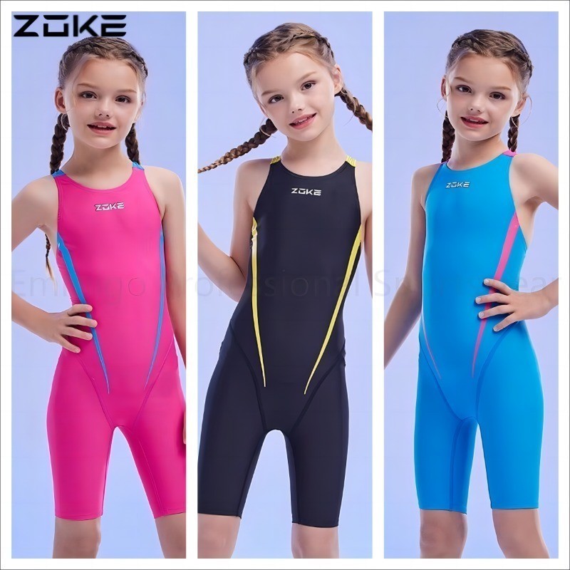 Zoke Girl Child Swimsuit Training Porfessional Racing Kneesuit Kids Swimming Costume Swimsuits ...