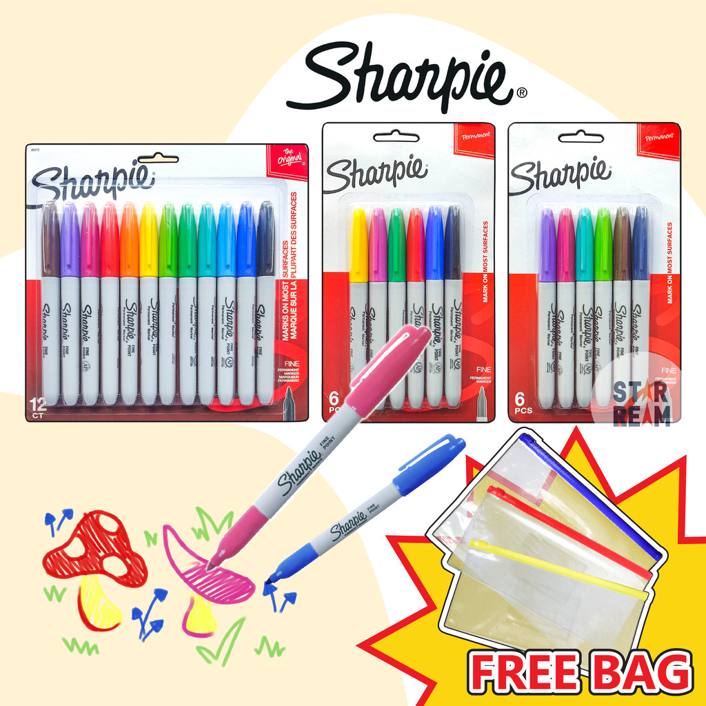 [1 SET Sharpie, FREE Bag] Fast Dry Sharpie Fine Point Permanent Marker ...