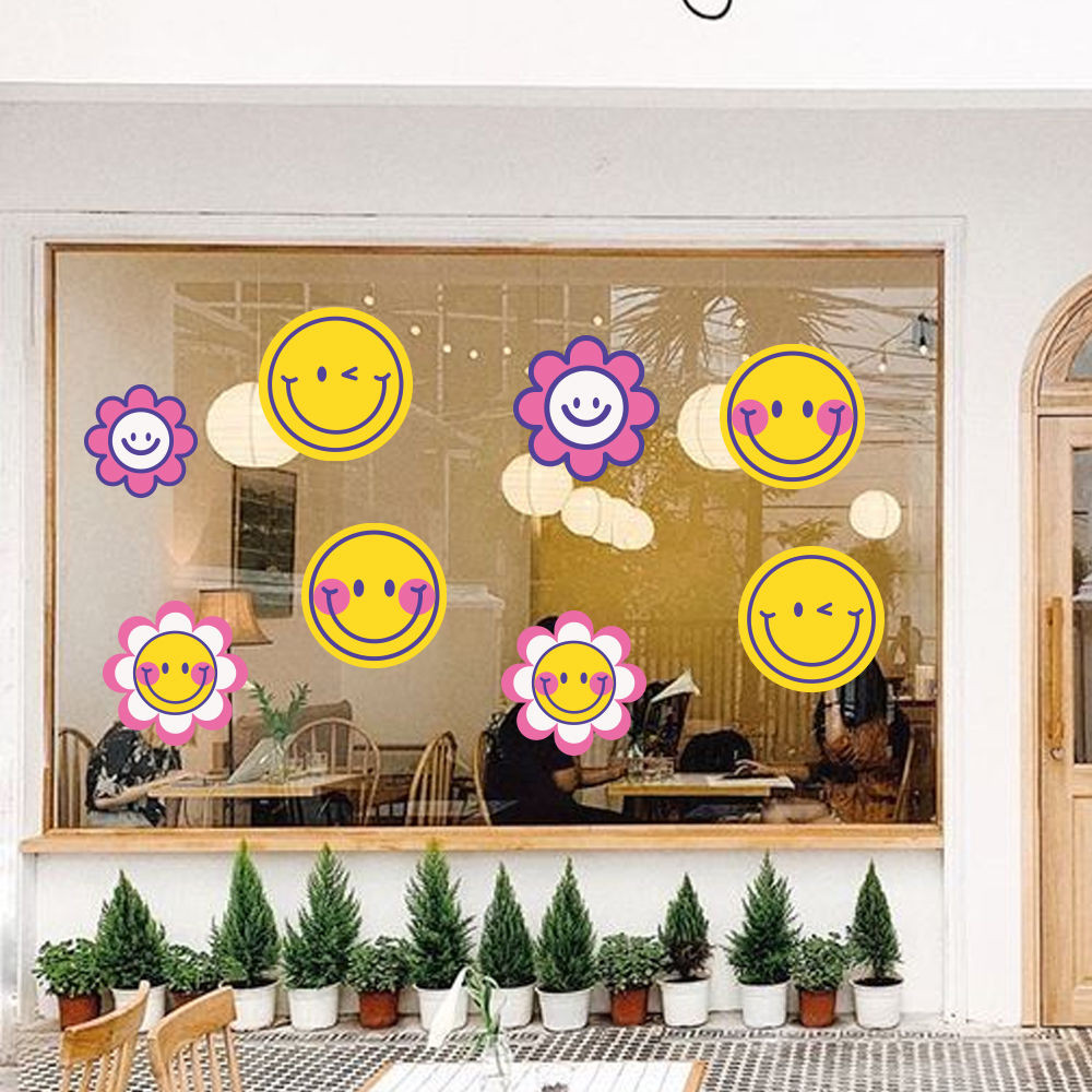 Cute Smiling Face Window Sticker Clothing Store Milk Tea Coffee Shop ...