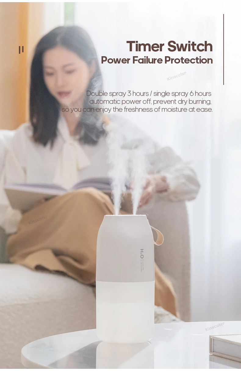 KINSCOTER Portable Double Mist Air Humidifier 300ml Cold Mist Diffuser ...