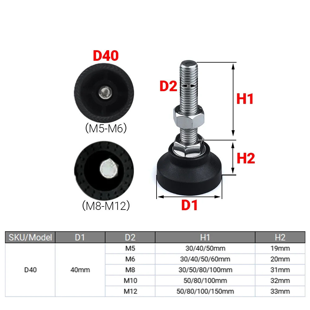 4Pcs M5 M6 M8 M10 M12 Adjustable Lathe Leg Dia 40mm Thread Type SS304 ...