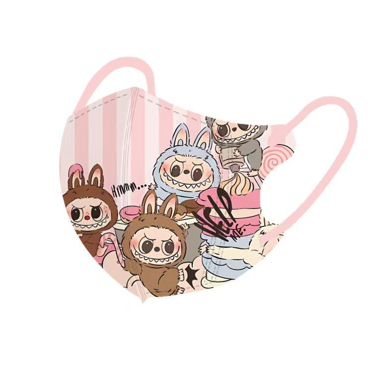 POP MART 3D Cartoon Children's Mask Labubu Cute Print Mask Suitable for ...
