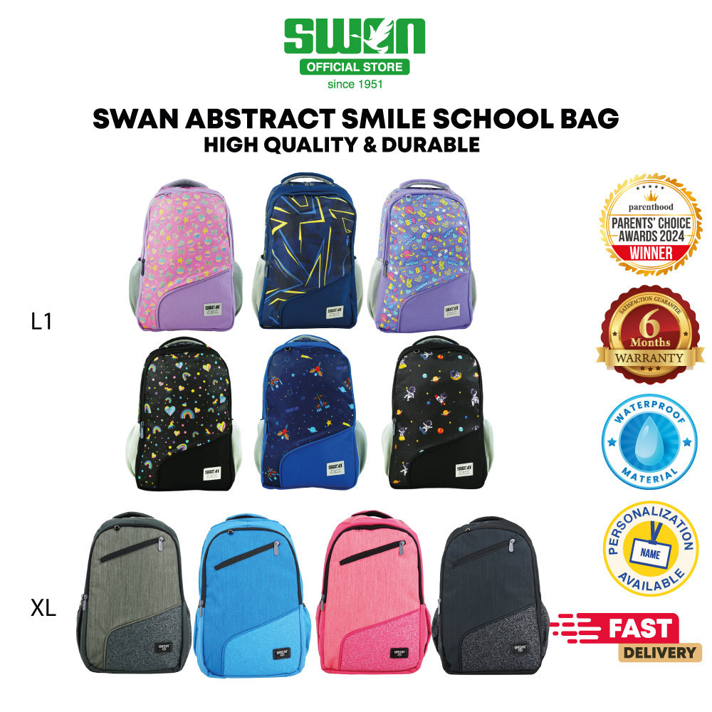 Swan Abstract 2 Smile School Bag Backpack Plain/With Personalised ...
