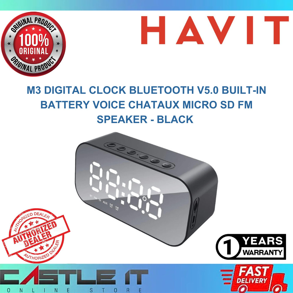 Havit M3 BLACK Digital Clock Bluetooth V5.0 Built-In Battery Voice Chat ...