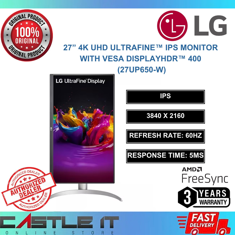 LG UltraFine 27" 27UP650 4K IPS UHD DP HD MI Monitor (27UP650-W) Vesa ...