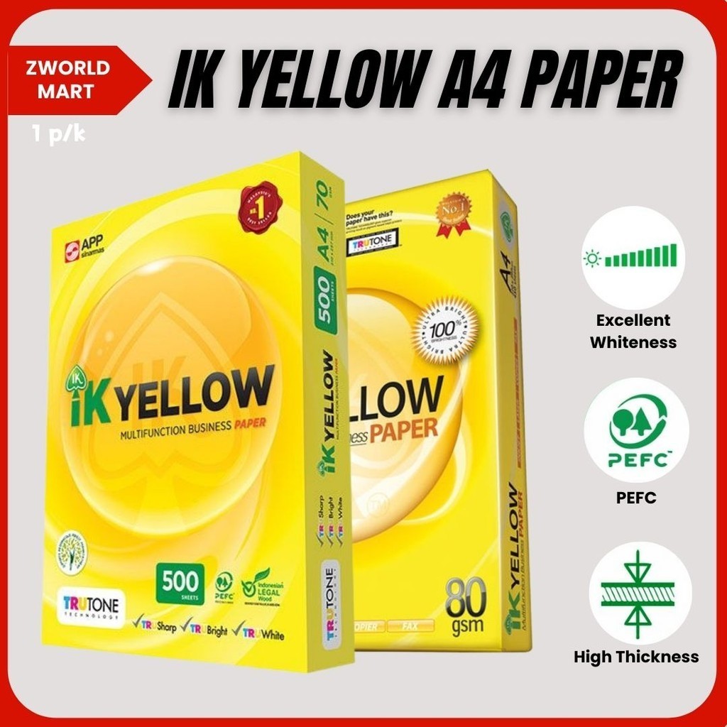 IK Yellow A4 Paper 70gm X 500 sheets / 80gm X 450 sheets | Shopee Malaysia