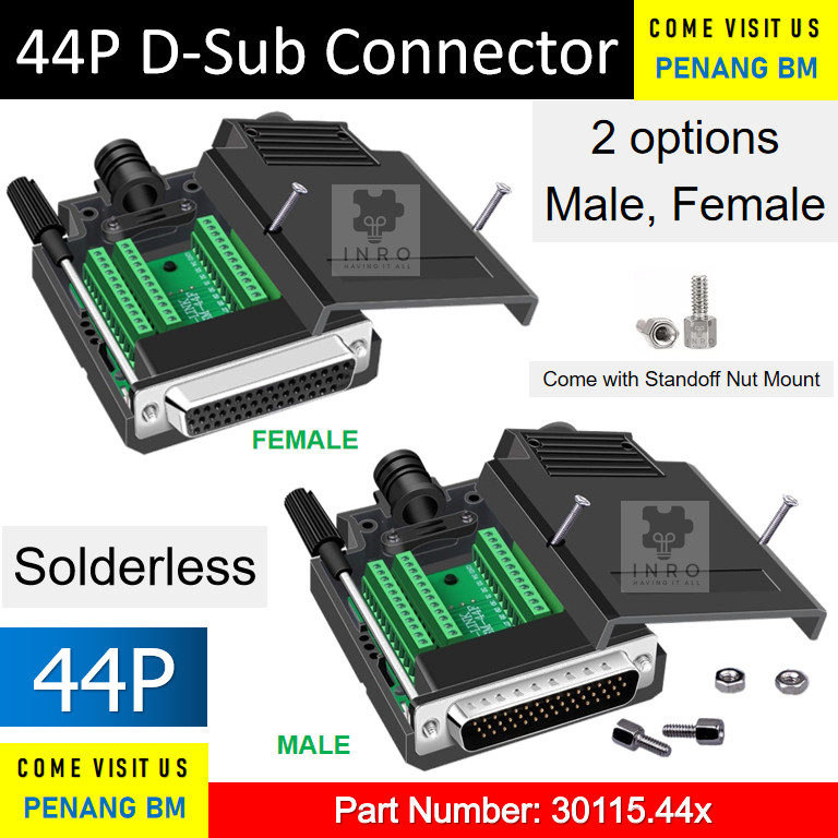 [Solderless] Male / Female DB44 D-Sub Solderless Connector, 44 Pin ...