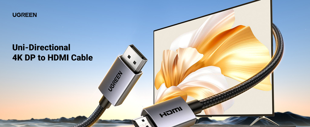 UGREEN DisplayPort DP 1.2 to HDMI 1.4 Cable 4K 30Hz HDR Dolby Atmos Nylon Display Gaming ...