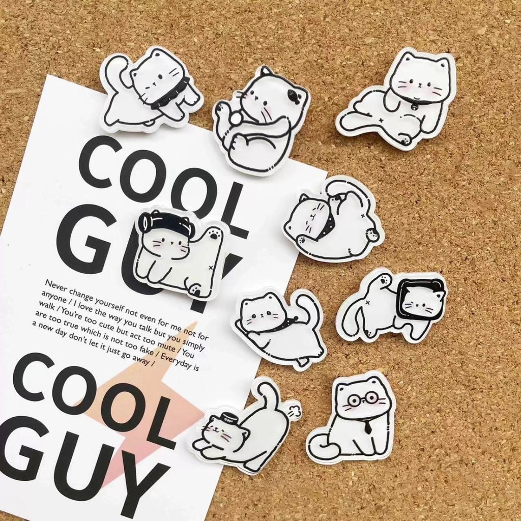 [Felt board/Corkboard Pushpin]Cute Cartoon Cat Pushpin Black and White ...