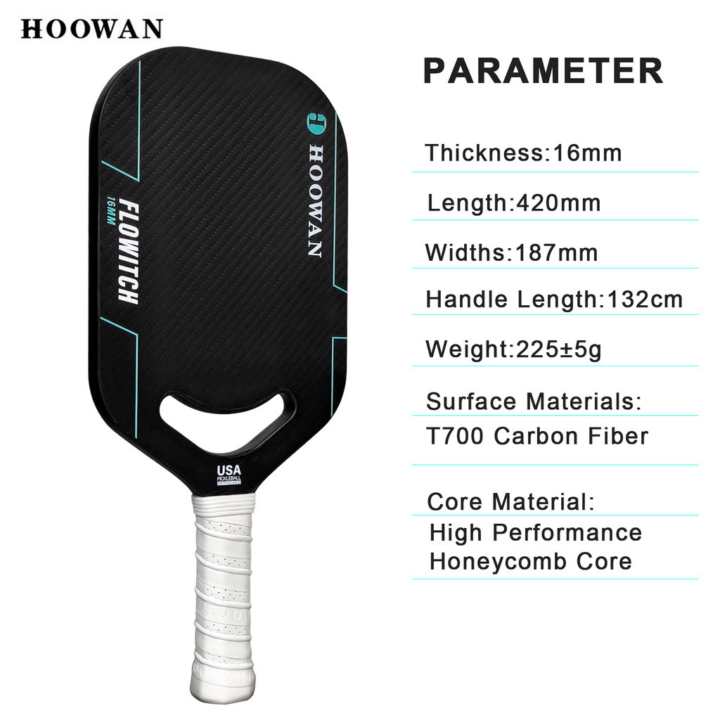 HOOWAN FLOWITCH 16MM Pickleball Paddle 3K T700 Carbon Fiber Pickleball ...