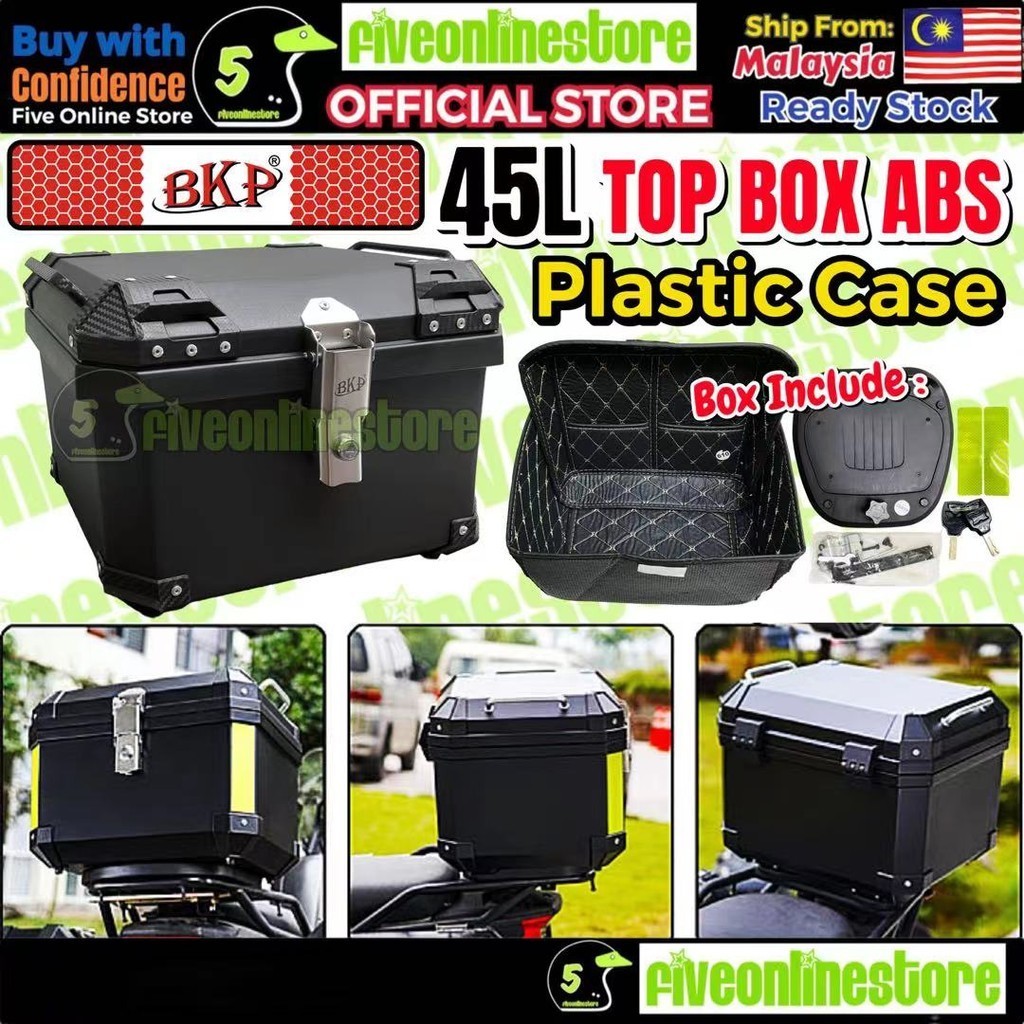 BKP Motorcycle ABS Top Box 45L Waterproof Box Storage Safety Lock ...