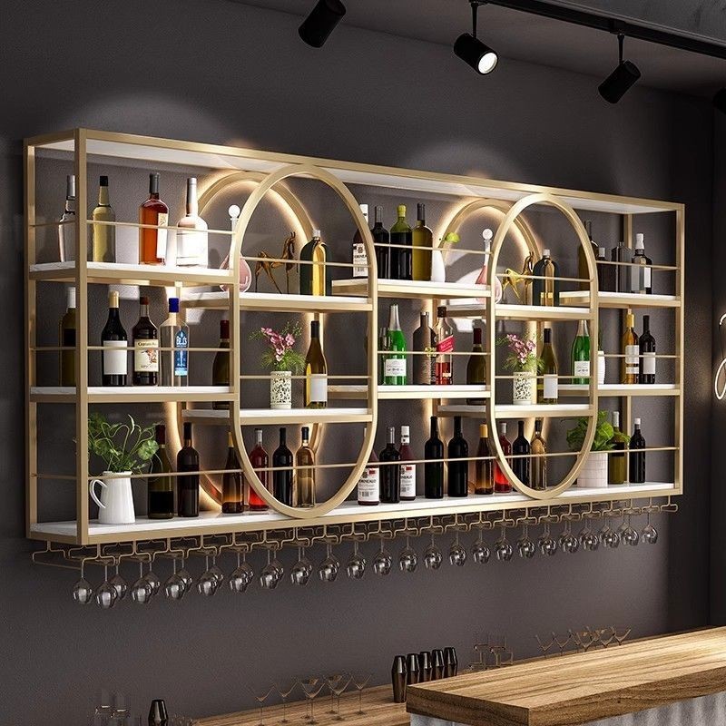 Wine Rack Wine Cabinet Wall-mounted Bar Counter Iron Wine Display Rack ...