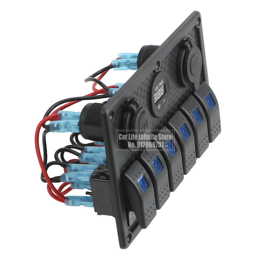 12V/24V Rocker Switch Panel For Truck Camper RV Yacht Marine Car 6 Gang ...