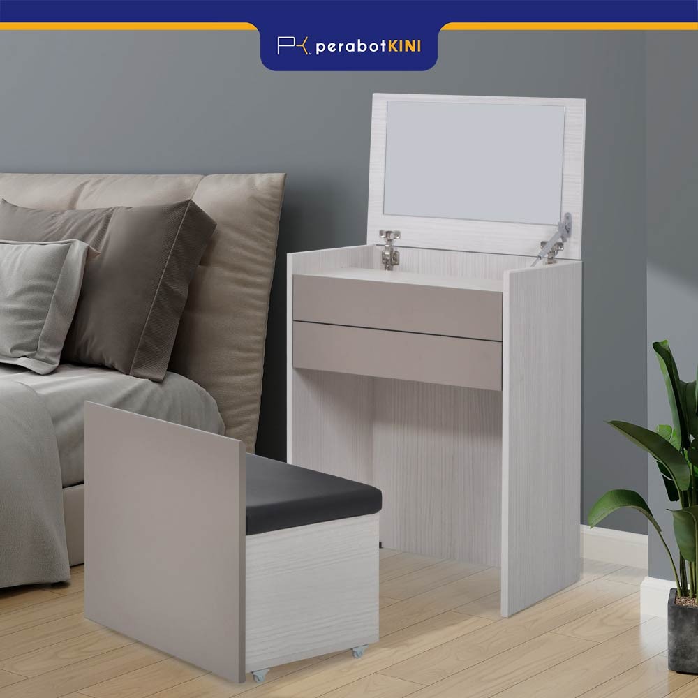 Nova Dressing Table Set with Cushioned Storage Stool & Flip-Up Mirror(D601) Bedroom Furniture ...