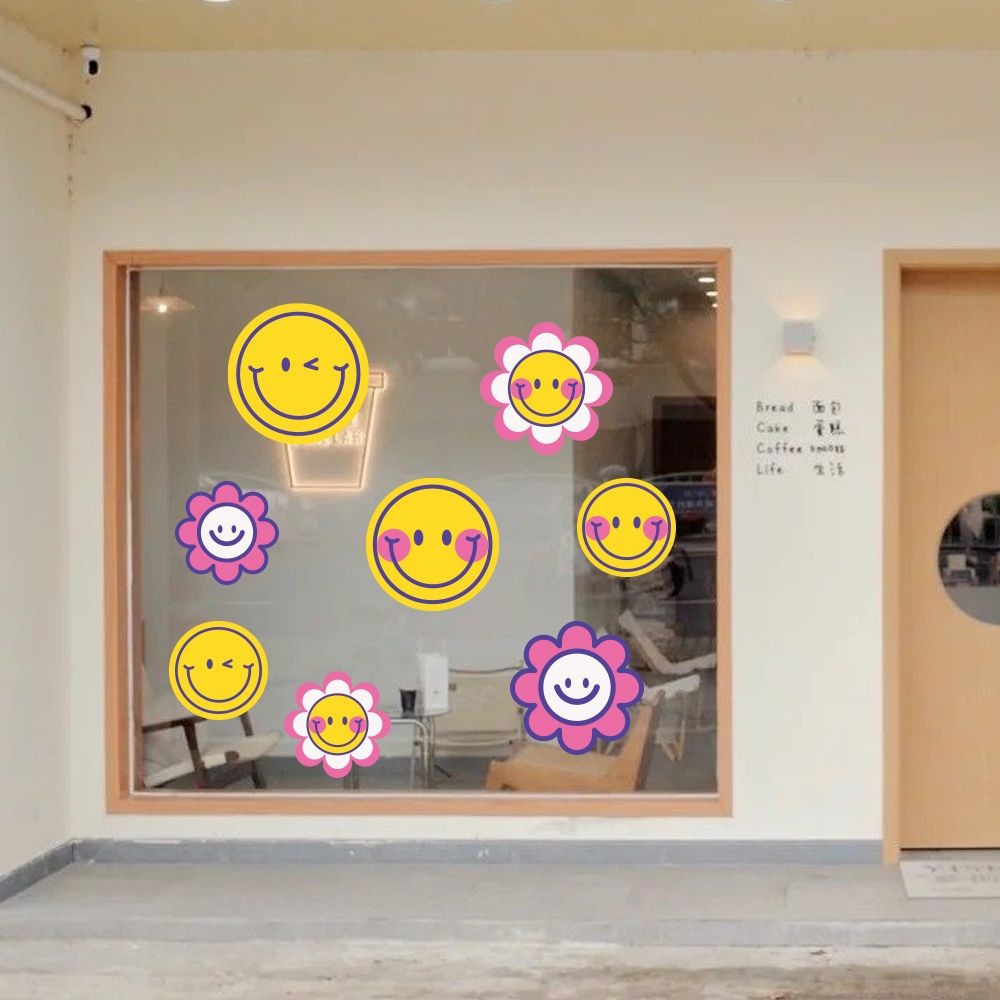 Cute Smiling Face Window Sticker Clothing Store Milk Tea Coffee Shop ...