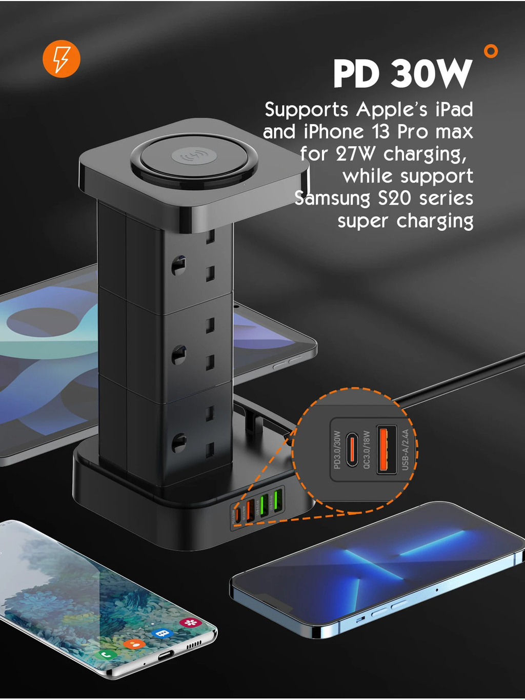 LDNIO UKCA Vertical Power Plug Tower Shape Extension Socket UK Outlet ...