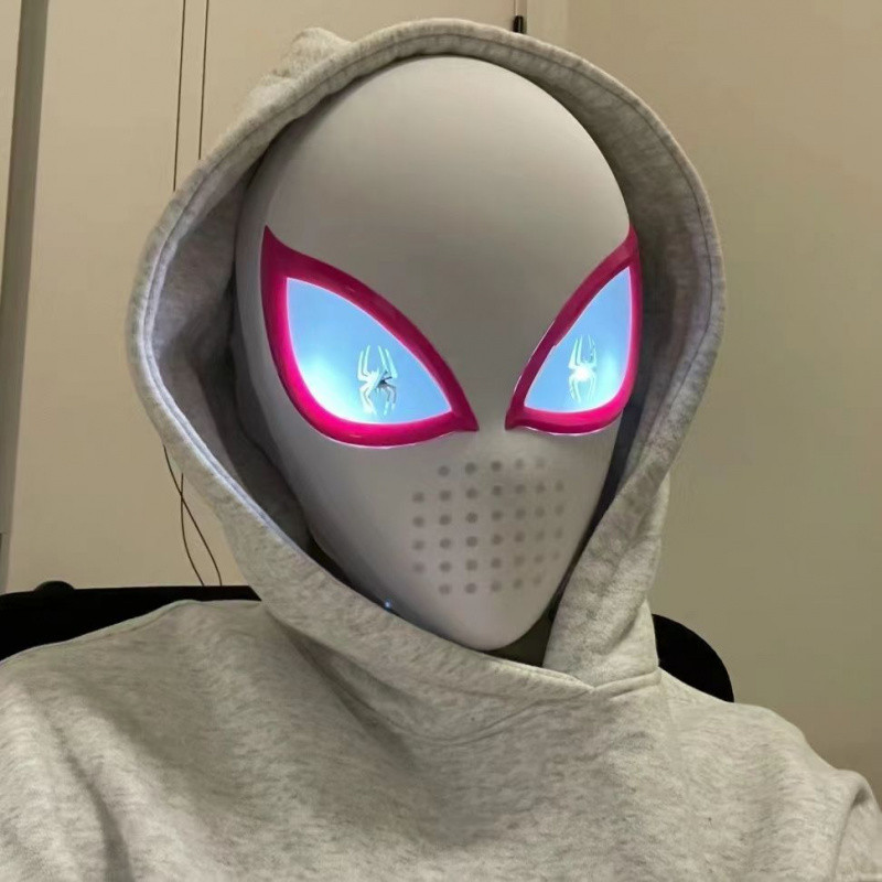 Gwen Spiderman Headgear Eyes Movable Touch Glowing cos Electric Remote ...