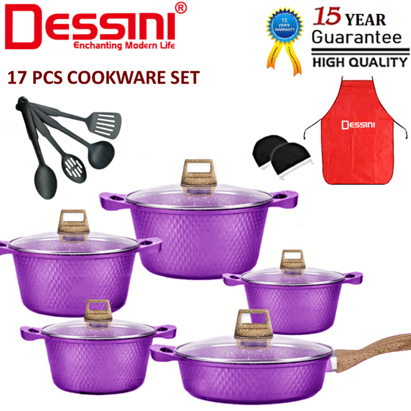 【ORIGINAL】 DESSINI ITALY 17 Pcs Granite Aluminium Non Stick Casserole ...