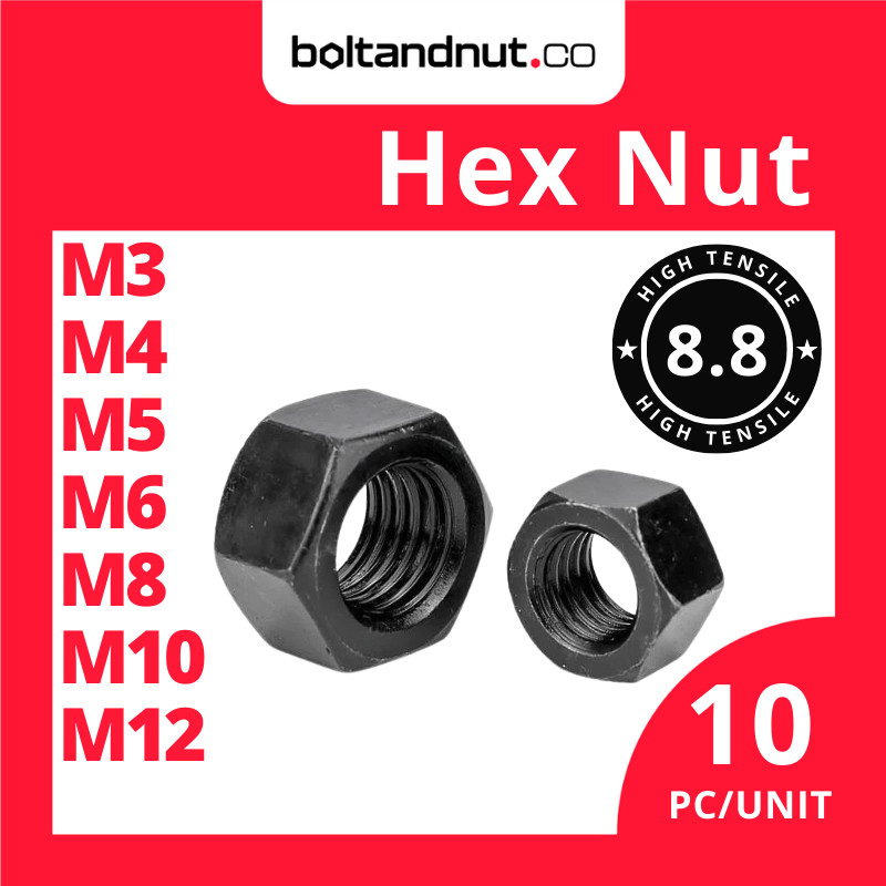[10pcs] Hex Nut DIN934 | Carbon Steel Grade 8.8 | Black Oxide Coating ...