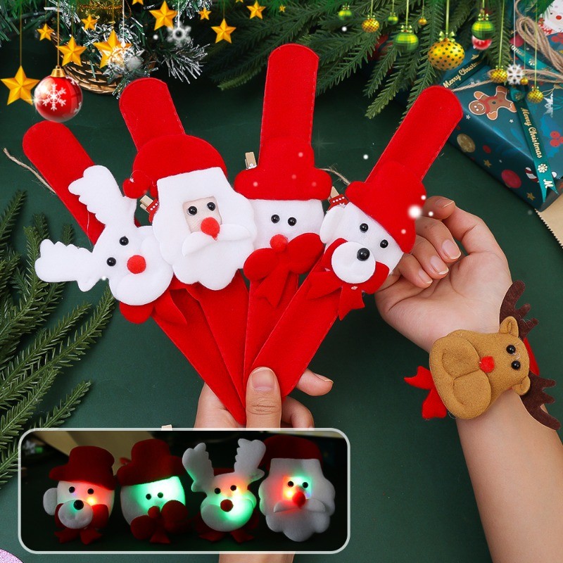 Cartoon Santa Claus Snowman Elk Pattern - Christmas Glow Clap Circle ...
