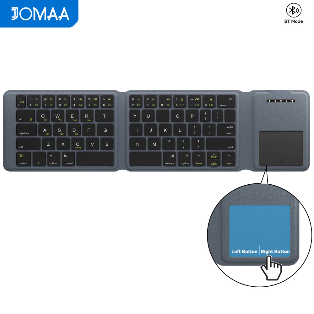 Jomaa Tri-Foldable Bluetooth Keyboard Leather Case Rechargeable Folding ...