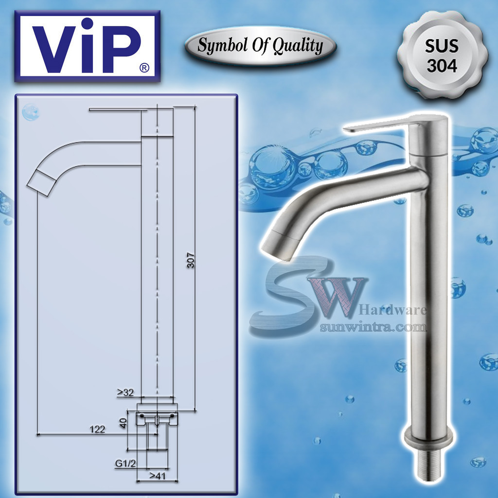 VIP SUS304 STAINLESS STEEL WASH BASIN PILLAR TAP #SS-1218 SS1218 BASIN ...