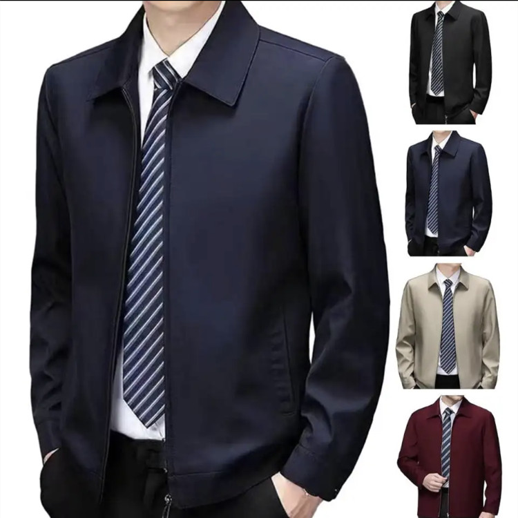 Men Jacket Elegant Mid-aged Men's Lapel Jacket with Zipper Closure ...