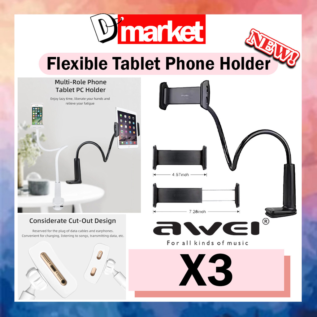 Awei X3 Bendable Overhead Stand Phone Tablet Stand Flexible Holder ...